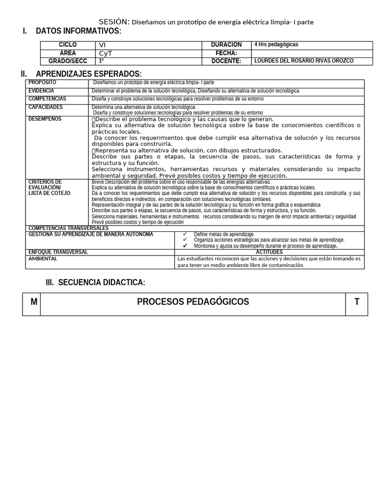 S.A Diseñamos Un Prototipo C Yt 1° | PDF | Evaluación | Aprendizaje