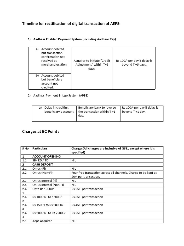 Charges and Timeline Related BC Point | PDF | Debit Card | Credit Card