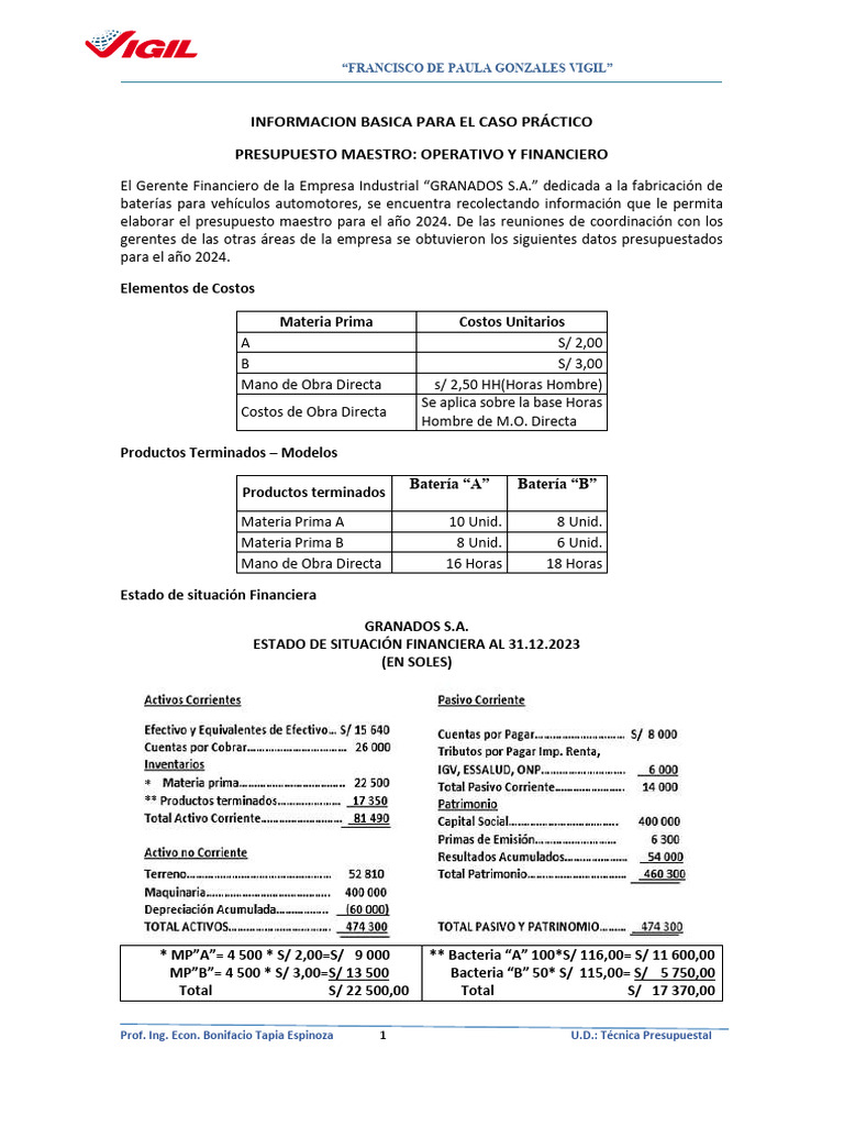 Caso Practico de Presupuesto Maestro 2025 | PDF | Presupuesto | Economias