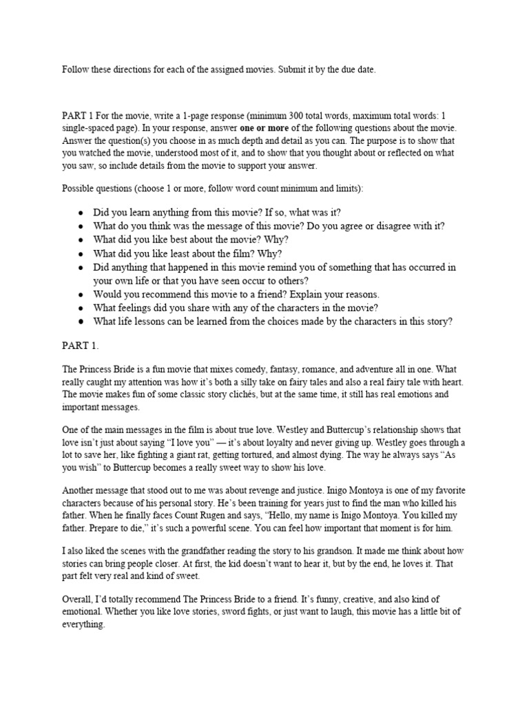 Princess Bride Movie Analysis Guide | PDF