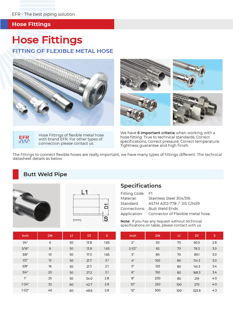 (New) Hose Fitting of Flexible Metal Hose EFR | PDF | Building Materials | Plumbing