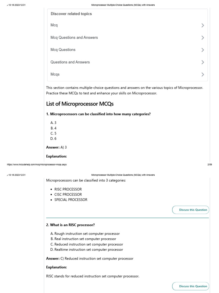 Microprocessor Multiple-Choice Questions (MCQS) With Answers | PDF | Central Processing Unit ...