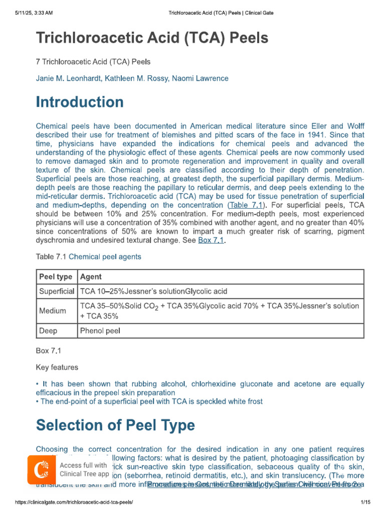 Tca Peels - Different Depths Including W. Jessners, Dry Ice | PDF