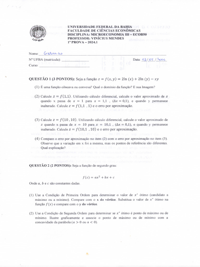 Prova1 2024.1 Gabarito | PDF