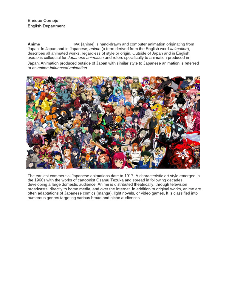 Anime Reading Comprehension Worksheet | PDF | Anime | Anime And Manga