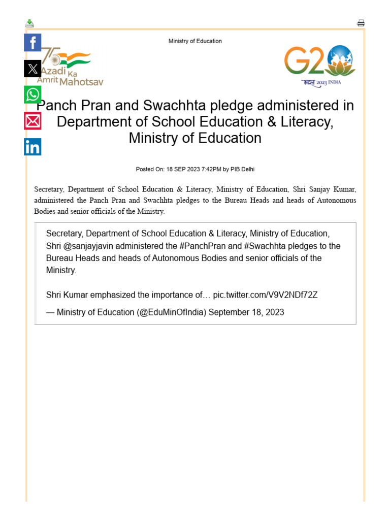 Panch Pran & Swachhta Pledge Administered | PDF