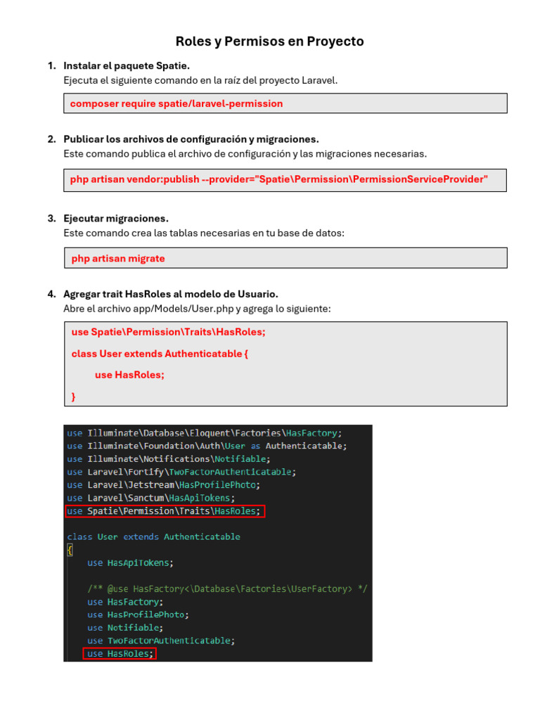 Roles y Permisos Con Spatie en Proyecto | PDF | Gestión de datos | Software