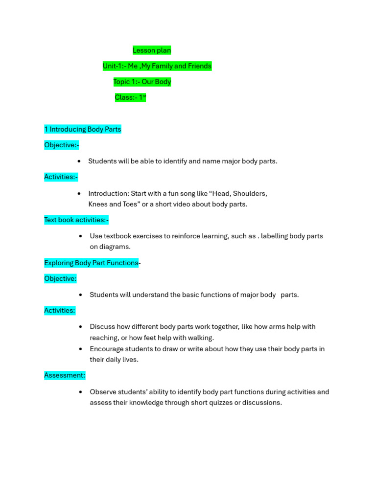 Class1st Evs Lesson Plan | PDF