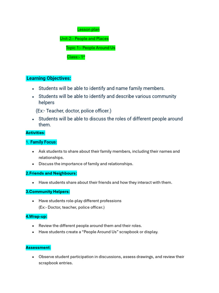 Class1st Evs Lesson Plan | PDF