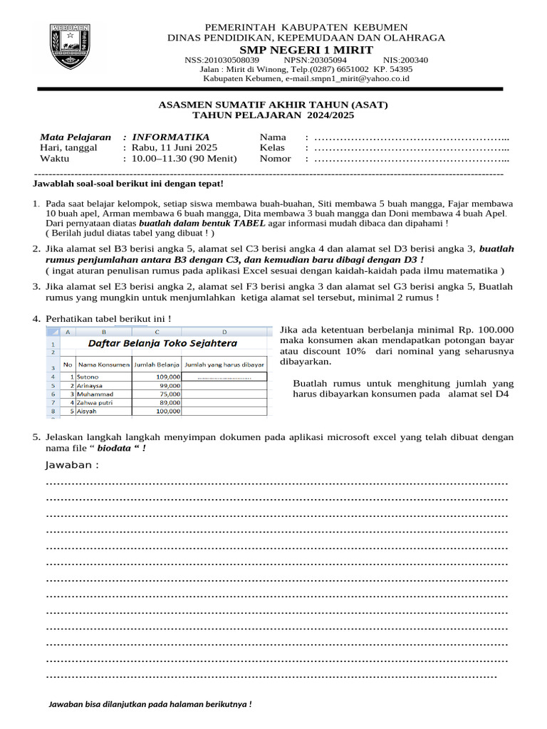 Format Soal Uraian ASAT 2025 Ok | PDF