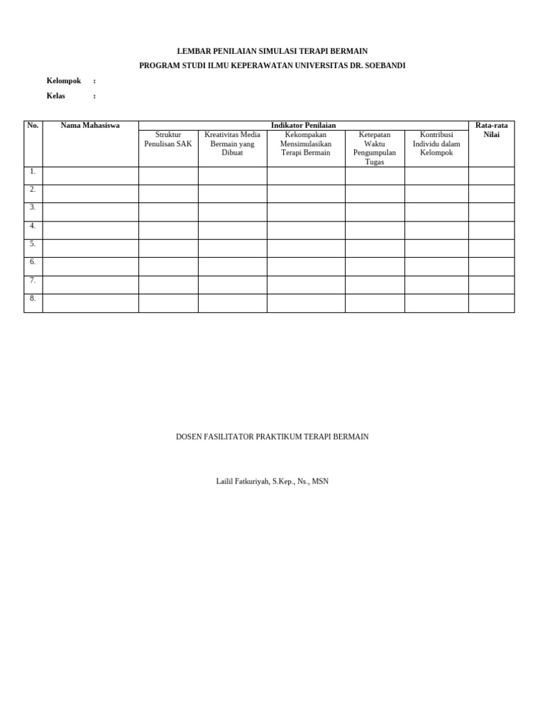 Lembar Penilaian Simulasi Terapi Bermain | PDF