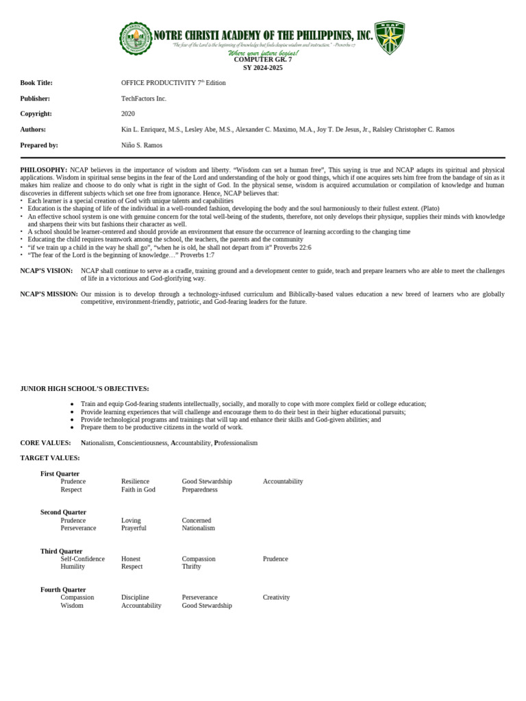Cplan - Com 07 - 1st Quarter Sy 2024-2025 | PDF | Microsoft Word | Graphical User Interfaces