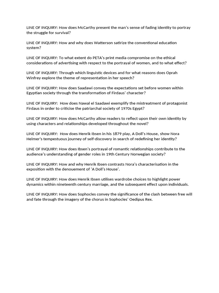 Example HL Essay Lines of Inquiry | PDF