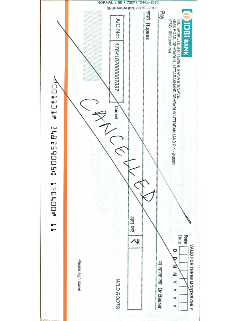 Wildroots Cancelled Cheque | PDF