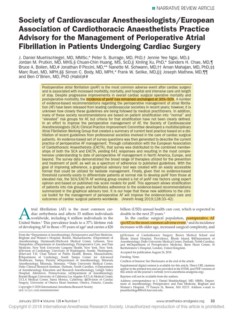 Perioperative Atrial Fibrillation Management | PDF | Coronary Artery Bypass Surgery | Heart