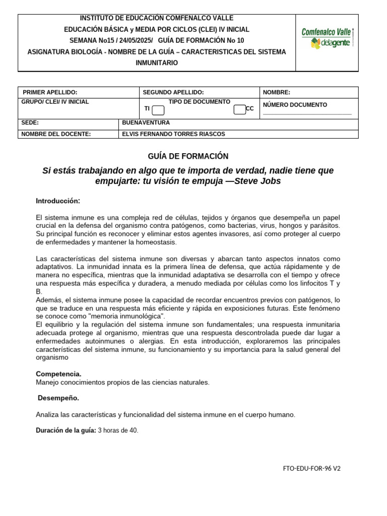 CARACTERÍSTICAS DEL SISTEMA INMUNE | PDF | Sistema inmune | Sistema inmune innato