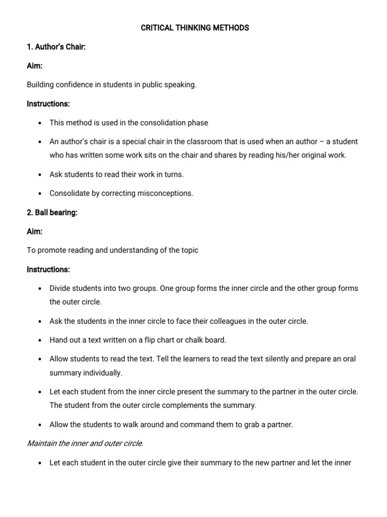 Critical Thinking Methods | PDF