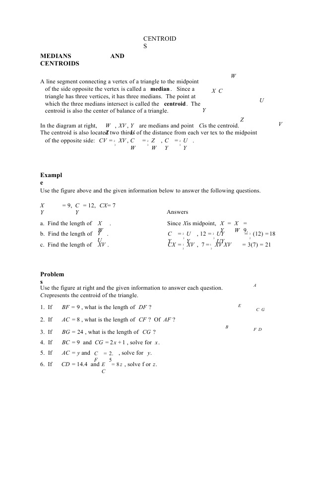 Medians AND Centroids: Centroid S | PDF