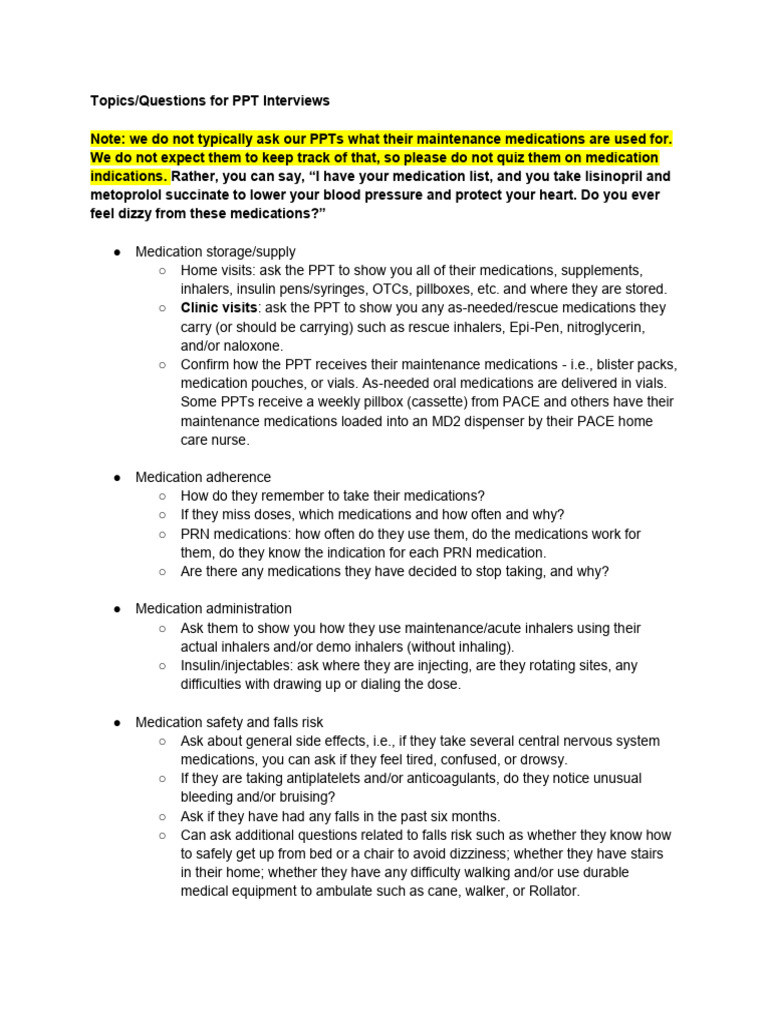 Interview Questions | PDF | Caregiver | Clinical Medicine