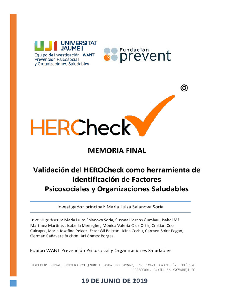 Validación del HEROCheck en Organizaciones Saludables | PDF | Sicología ...