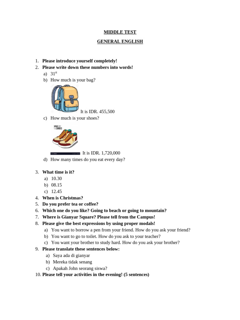 Middle Test General English | PDF