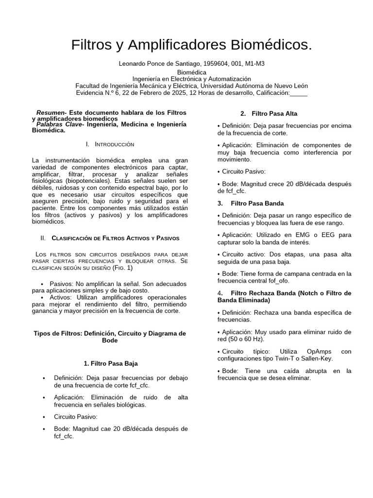 BIO_AF6_Matricula | PDF | Filtro electronico | Frecuencia