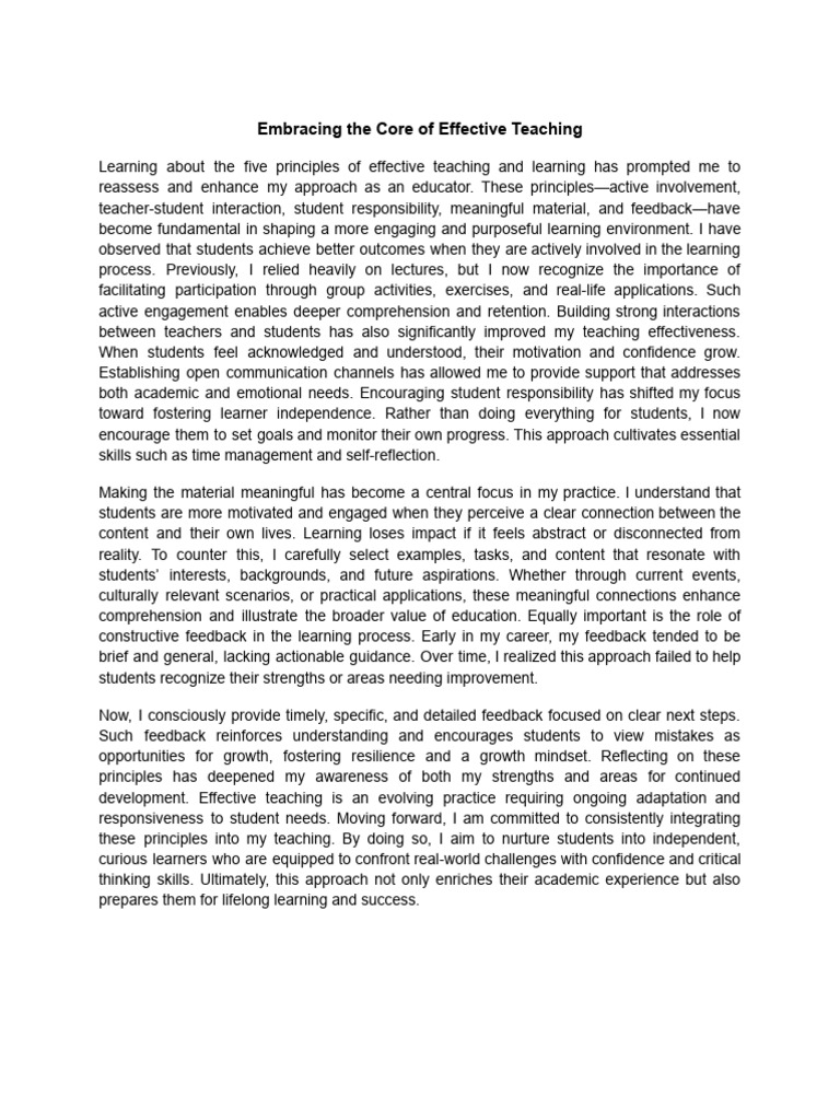 Embracing The Core of Effective Teaching | PDF | Learning | Behavioural ...