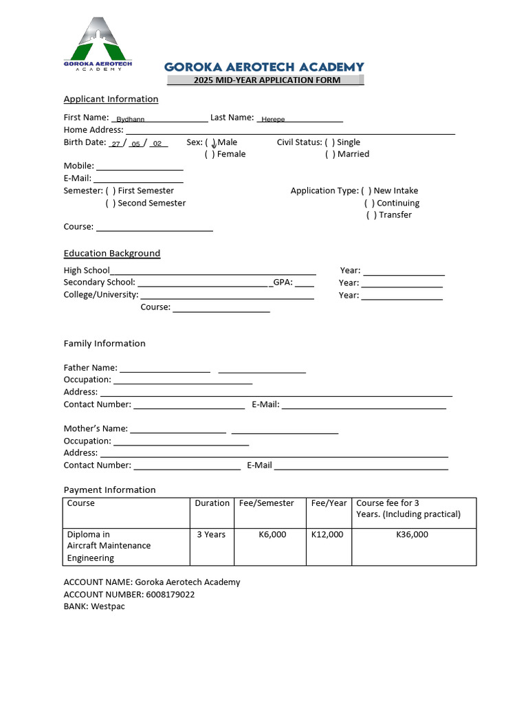 2025 Intake Application Form 2 | PDF | Fee