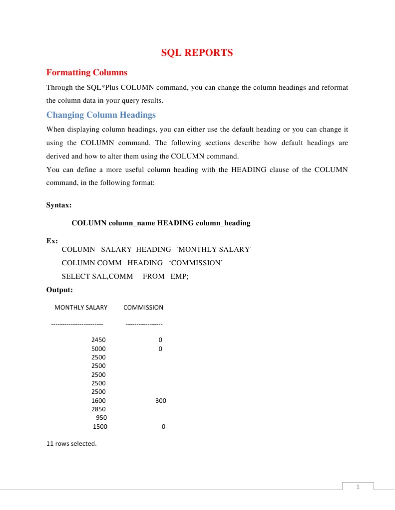 SQL Reports: Formatting Columns | Download Free PDF | Sql | Software Engineering