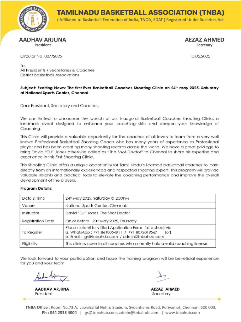 Tnba - 1ST Shooting Clinic - Circular & Application Form - Final | PDF