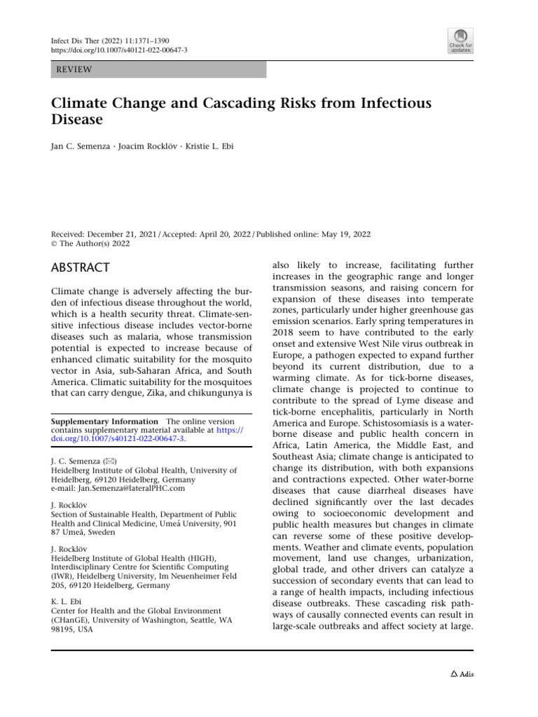 Climate Change and Cascading Risks From Infectious Disease | PDF ...