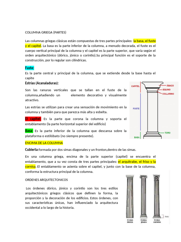 Partes de las Columnas Griegas | PDF | Columna | Antiguedad clasica