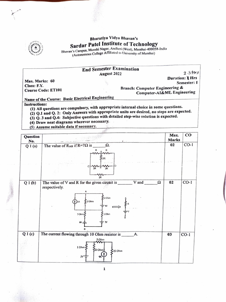 Ese22 Sem2 Aug Com Aiml Bee | PDF | Power (Physics) | Computer Engineering