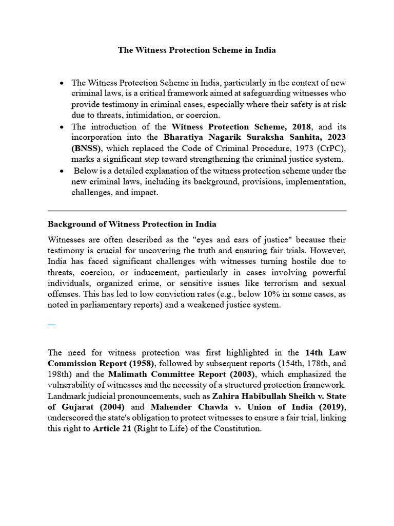 The Witness Protection Scheme in India | PDF | Crimes | Crime & Violence