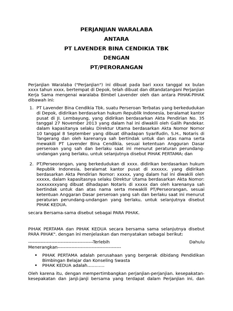 Draft Perjanjian Waralaba | PDF