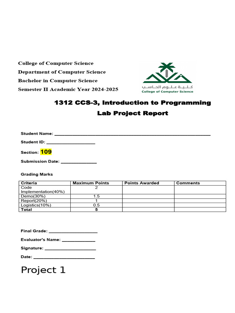 1312_109 LAB project 1 - Tagged | PDF