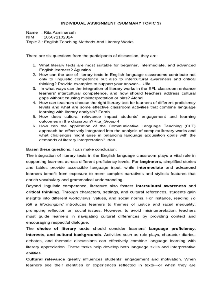 Rita Asminarseh - Summary Topic 3 | PDF | Learning | Language Education