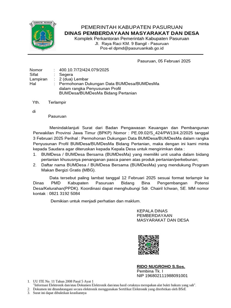 Surat Data Bidang Pertanian 2025 | PDF