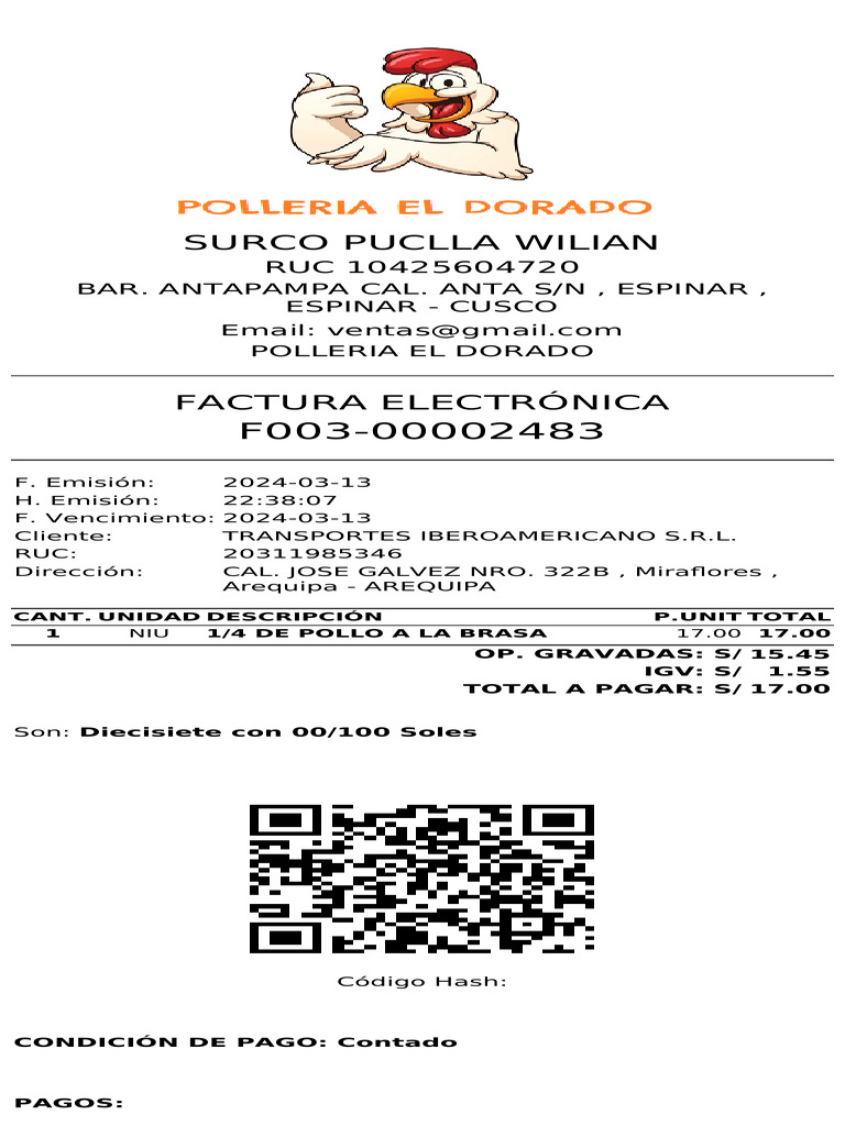 Factura Electrónica de Pollo | PDF