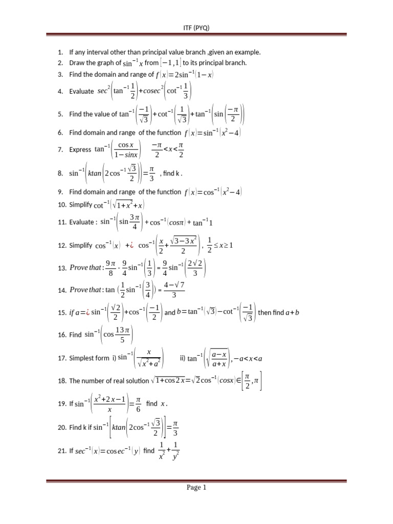 Class 12 Maths: Inverse Trigonometry PYQs | PDF | Chess Theory | Chess