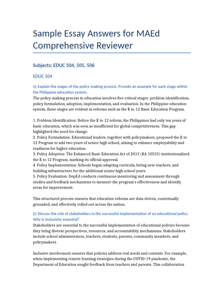 MAEd Essay Guide: Policy & Leadership | PDF | Teachers | Policy