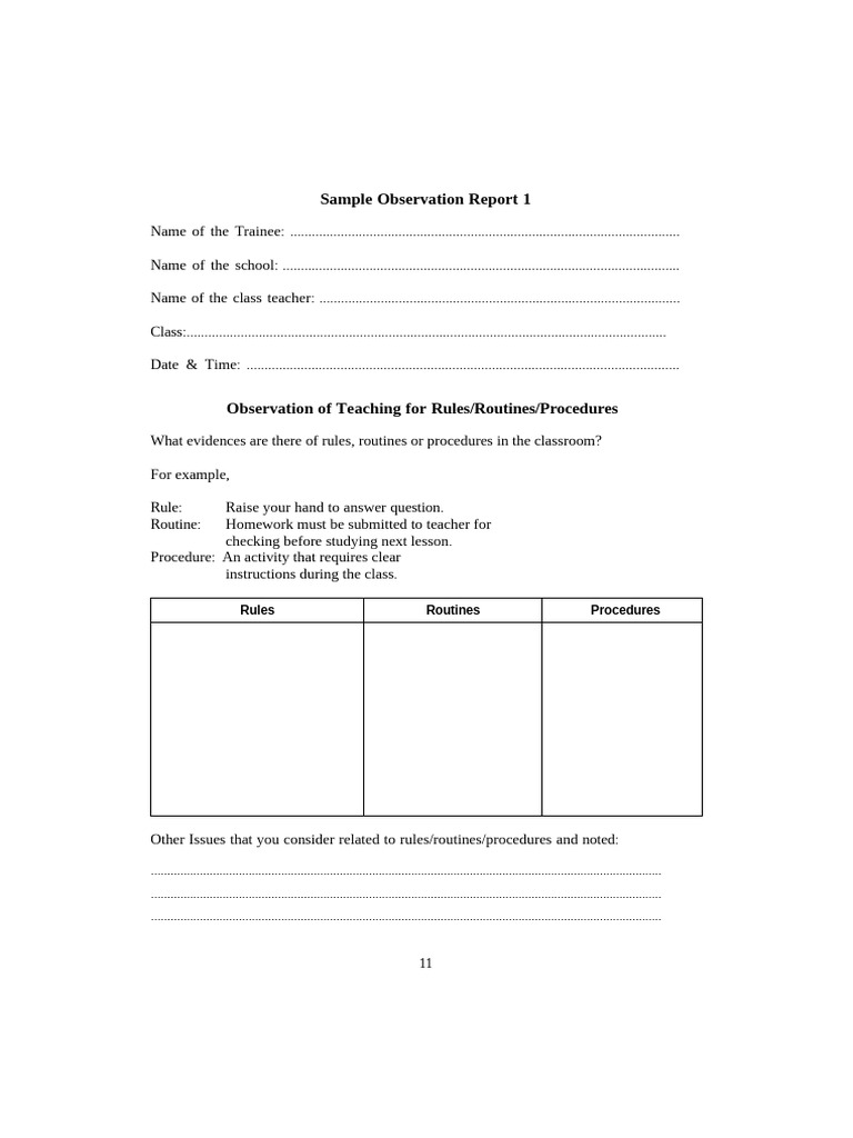 Sample Observation Report 1 and 2 | PDF | Teachers | Learning