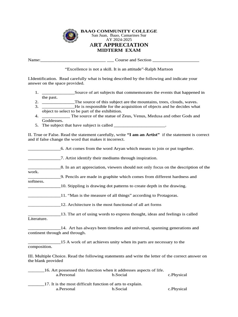 Art Appreciation Midterm Exam | PDF
