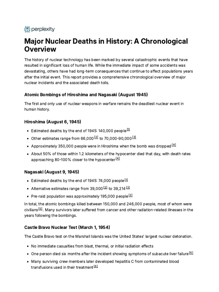 Major Nuclear Deaths in History - A Chronological O | PDF | Nuclear And Radiation Accidents And ...