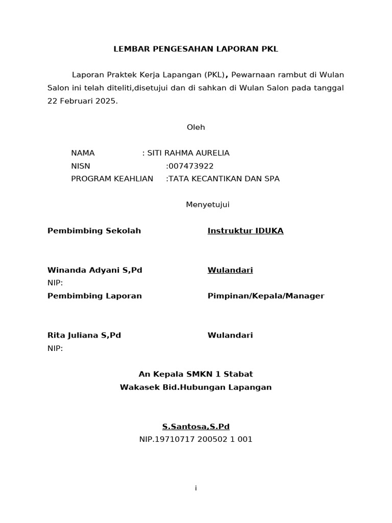 Lembar Pengesahan Laporan PKL | PDF