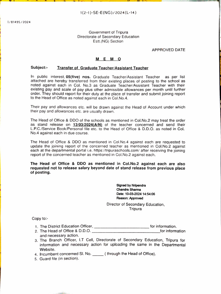 Transfer Order Dated - 10.03.2024 | PDF | Teaching