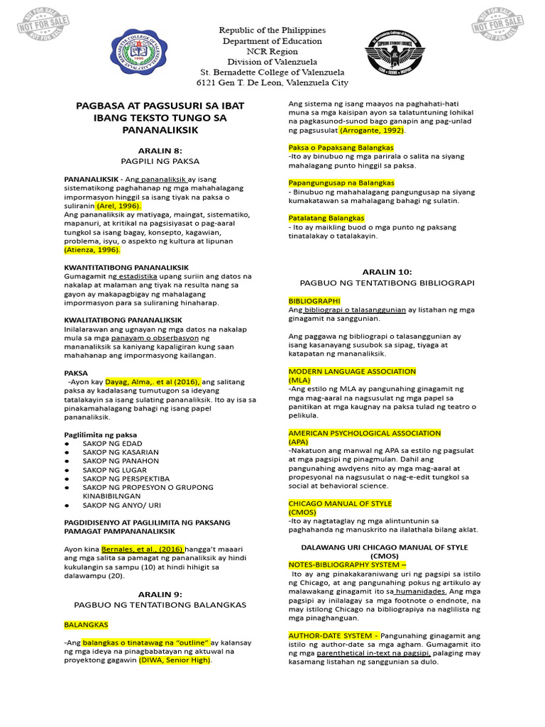 PAGPAG - REVIEWER (Grade 11) - Finals | PDF