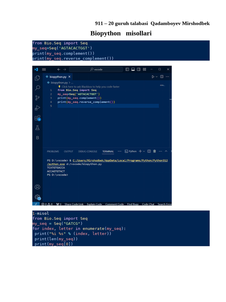 Qadamboyev Mirshodbek Biopython Misollar | PDF | Applied Mathematics ...