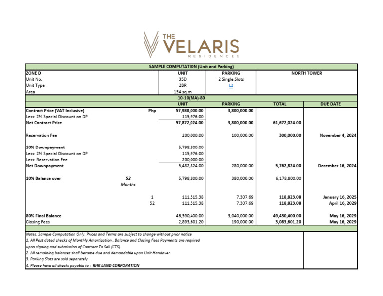 35D NT Two Bedroom Sample Computation 10 10 80 | PDF | Money | Business