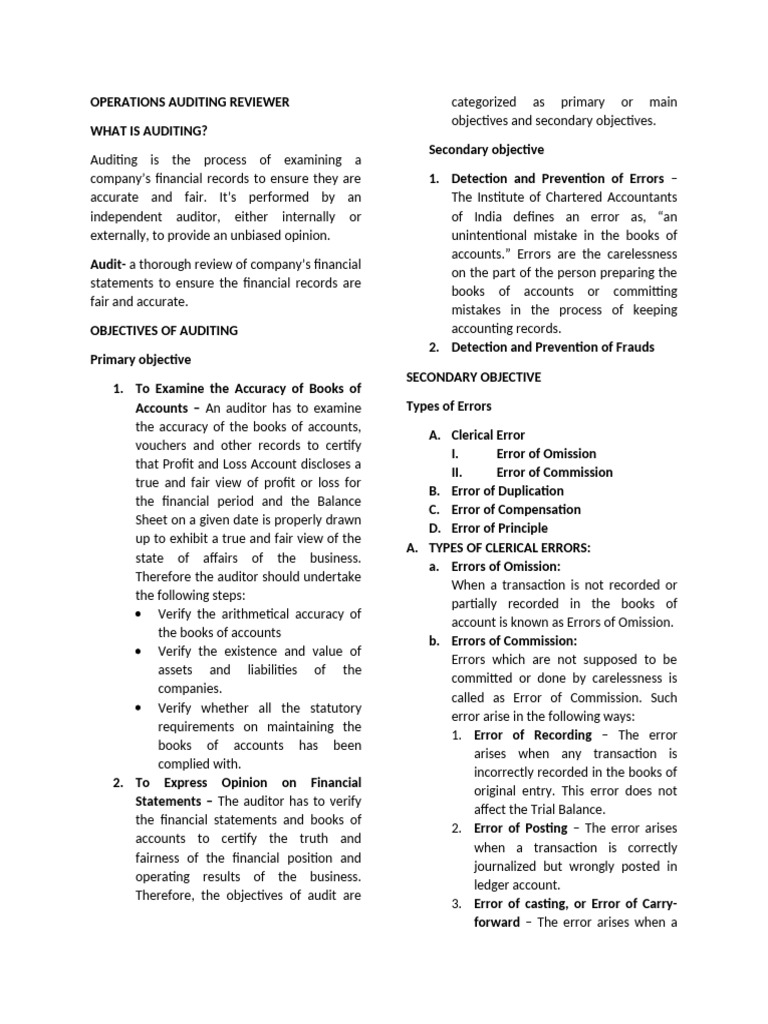 Operations Auditing Reviewer | PDF | Audit | Internal Audit